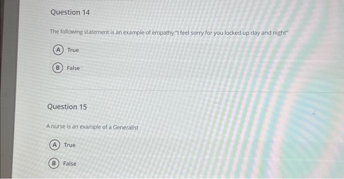Solved The following statement is an example of empathy "I | Chegg.com