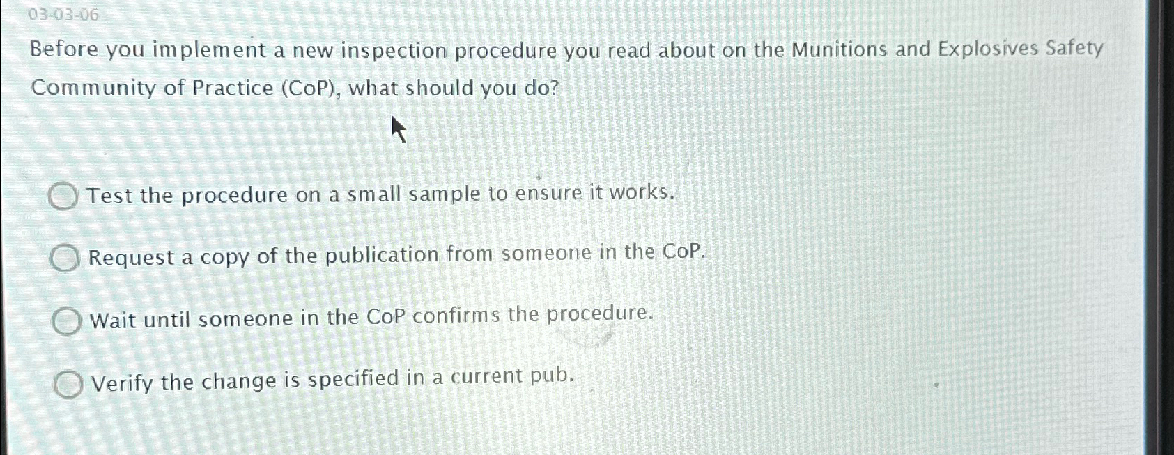 Solved 03-03-06Before you implement a new inspection | Chegg.com