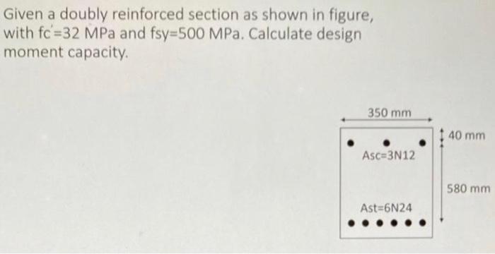 Solved Given a doubly reinforced section as shown in figure, | Chegg.com