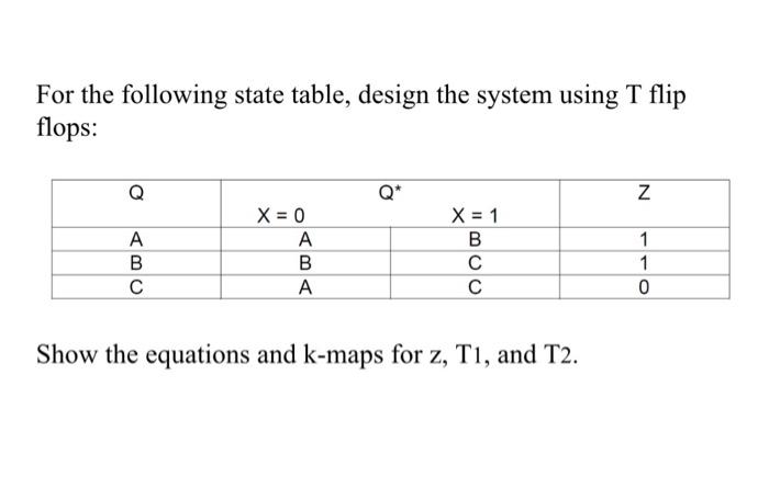 Solved For the following state table, design the system | Chegg.com