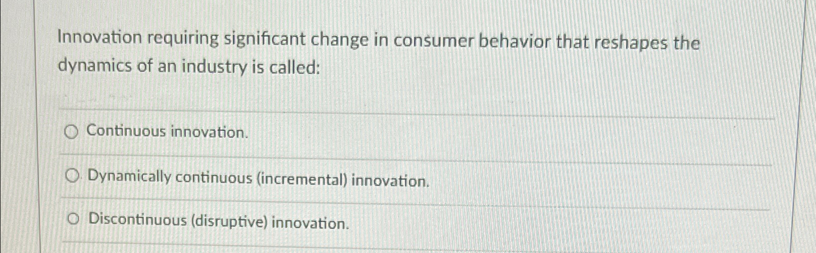 Solved Innovation requiring significant change in consumer | Chegg.com