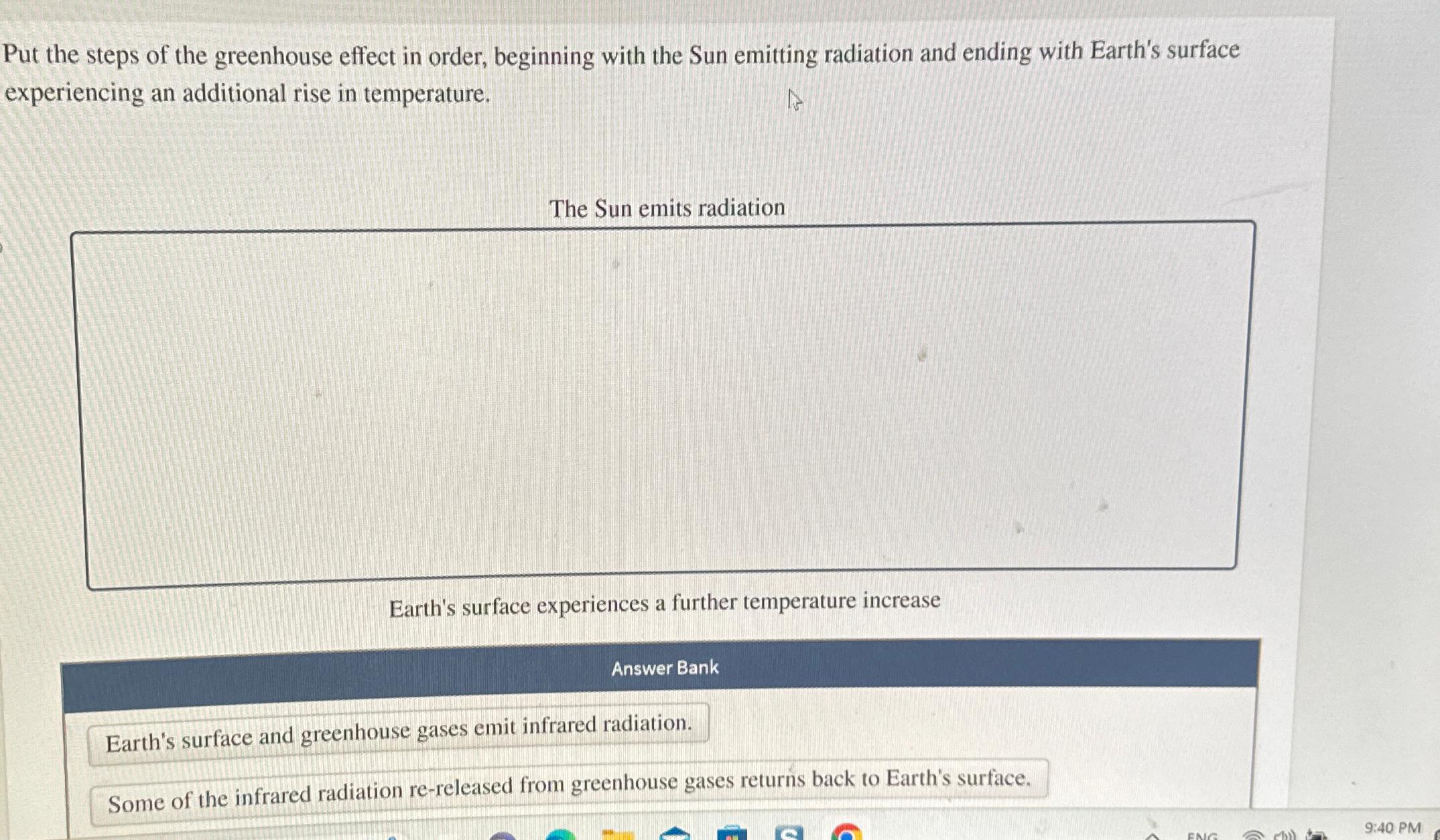 Solved Put the steps of the greenhouse effect in order, | Chegg.com