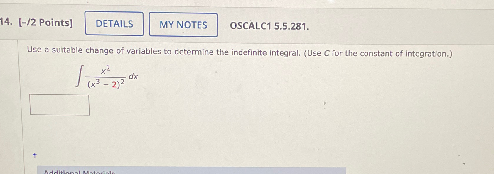 Solved [-/2 ﻿Points]OSCALC1 5.5.281.Use a suitable change of | Chegg.com