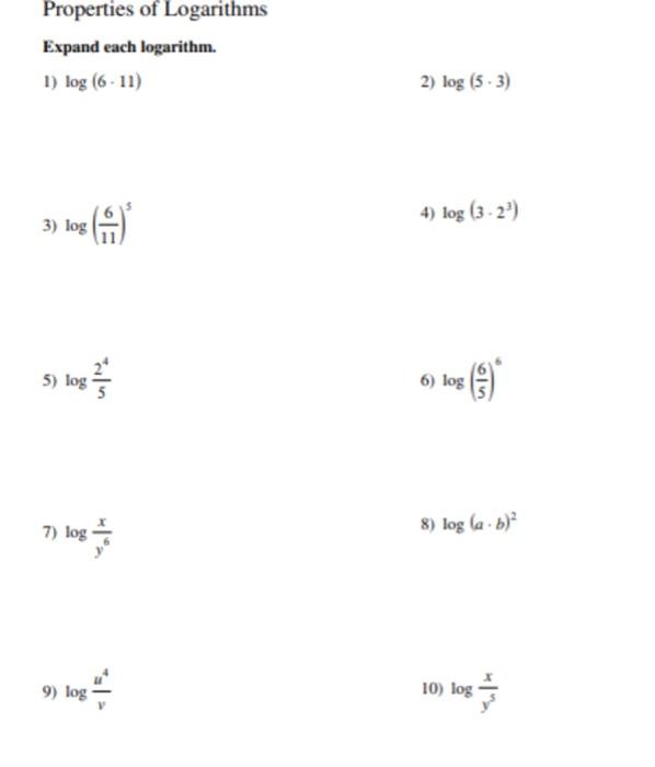 Solved Properties of Logarithms Expand each logarithm. I) | Chegg.com