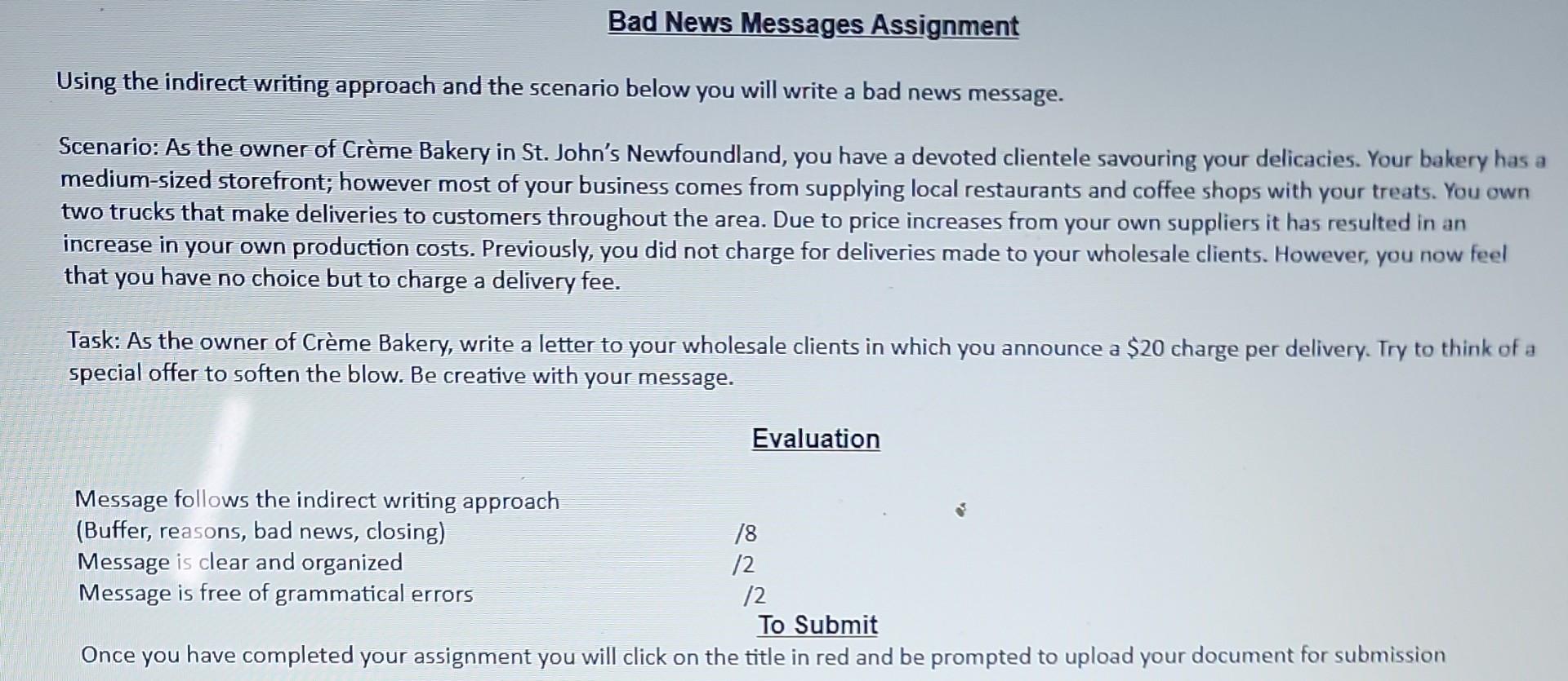 Bad News Messages Assignment Using the indirect | Chegg.com