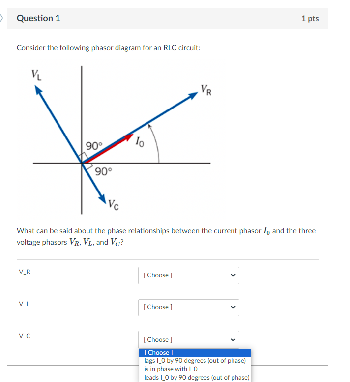 Solved Question 1Consider the following phasor diagram for | Chegg.com