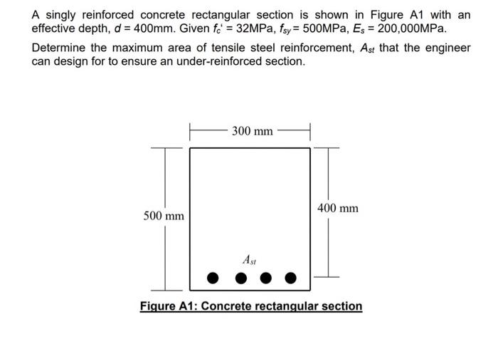 Solved A singly reinforced concrete rectangular section is | Chegg.com