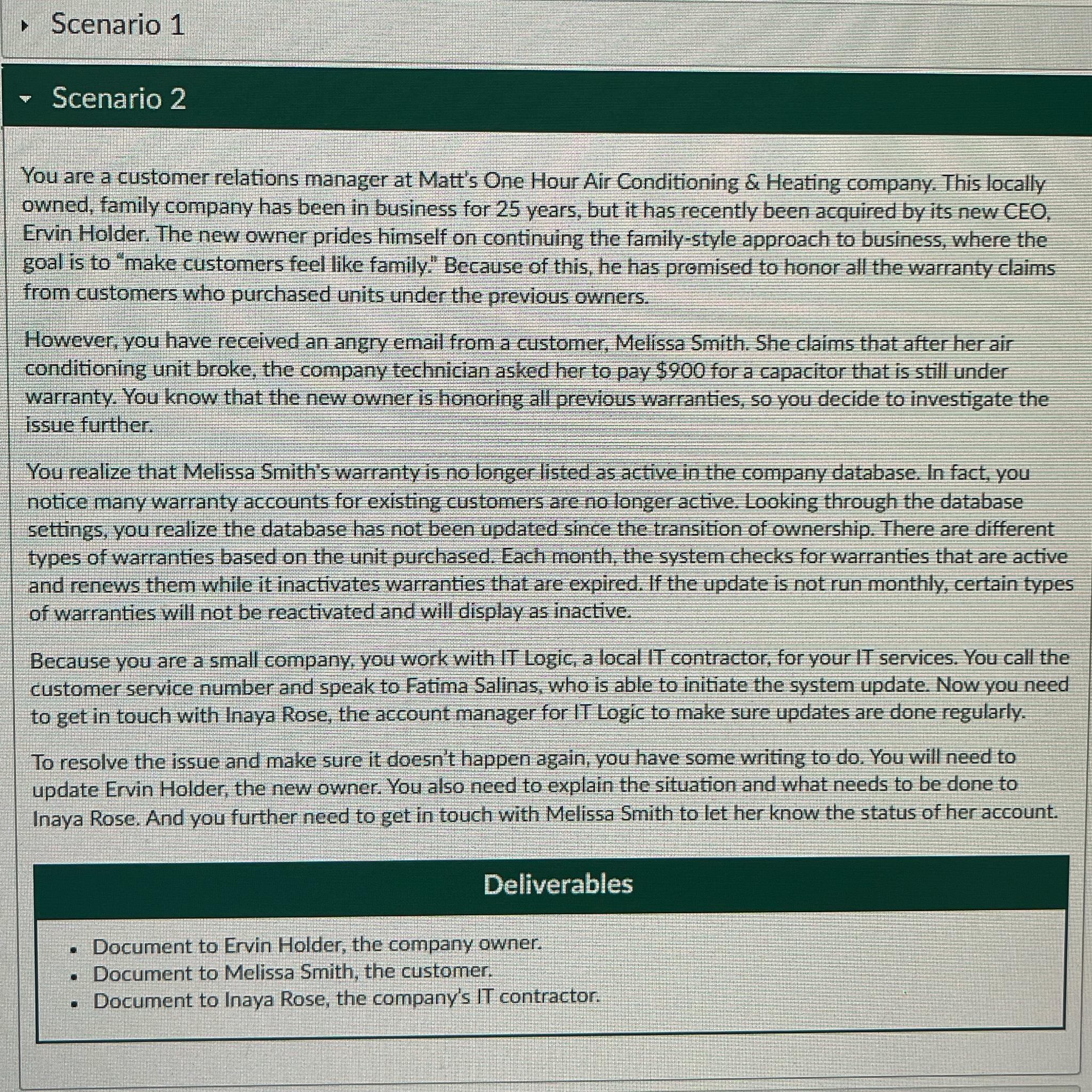Solved I need help writing a document either in email form, | Chegg.com