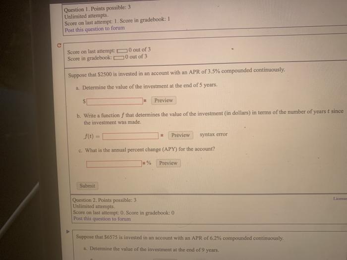 Solved Question 1. Points possible: 3 Unlimited attempts | Chegg.com