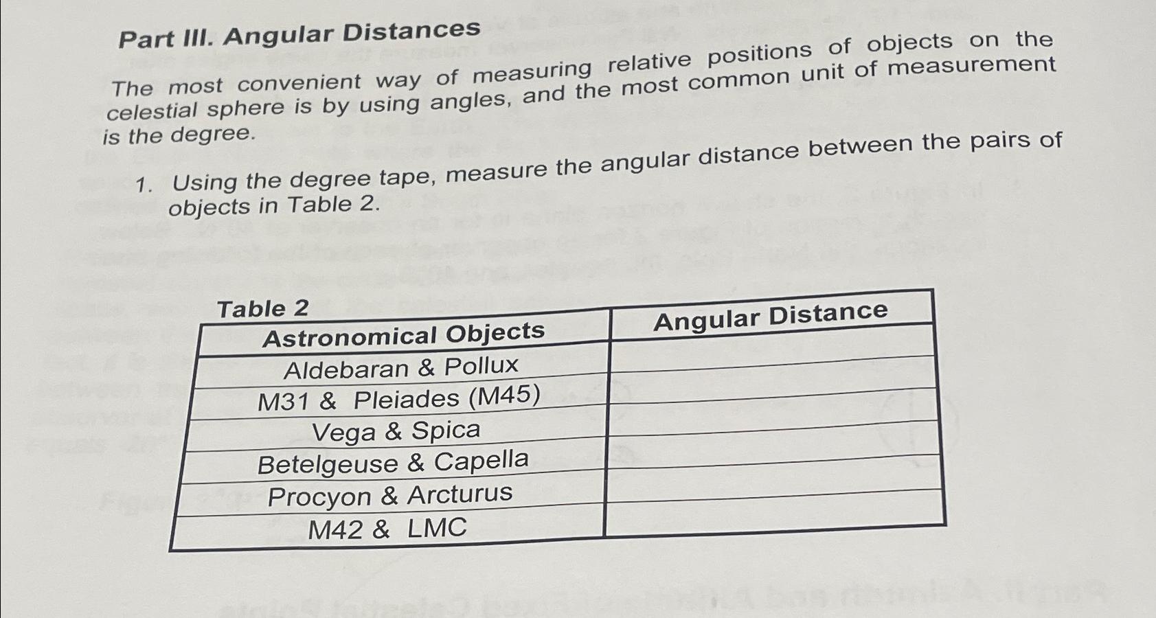 Solved Part III. Angular DistancesThe most convenient way of | Chegg.com