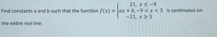 Solved Find constants a and b such that the function f(x) = | Chegg.com