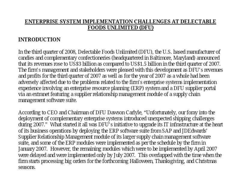 Solved ENTERPRISE SYSTEM IMPLEMENTATION CHALLENGES AT | Chegg.com