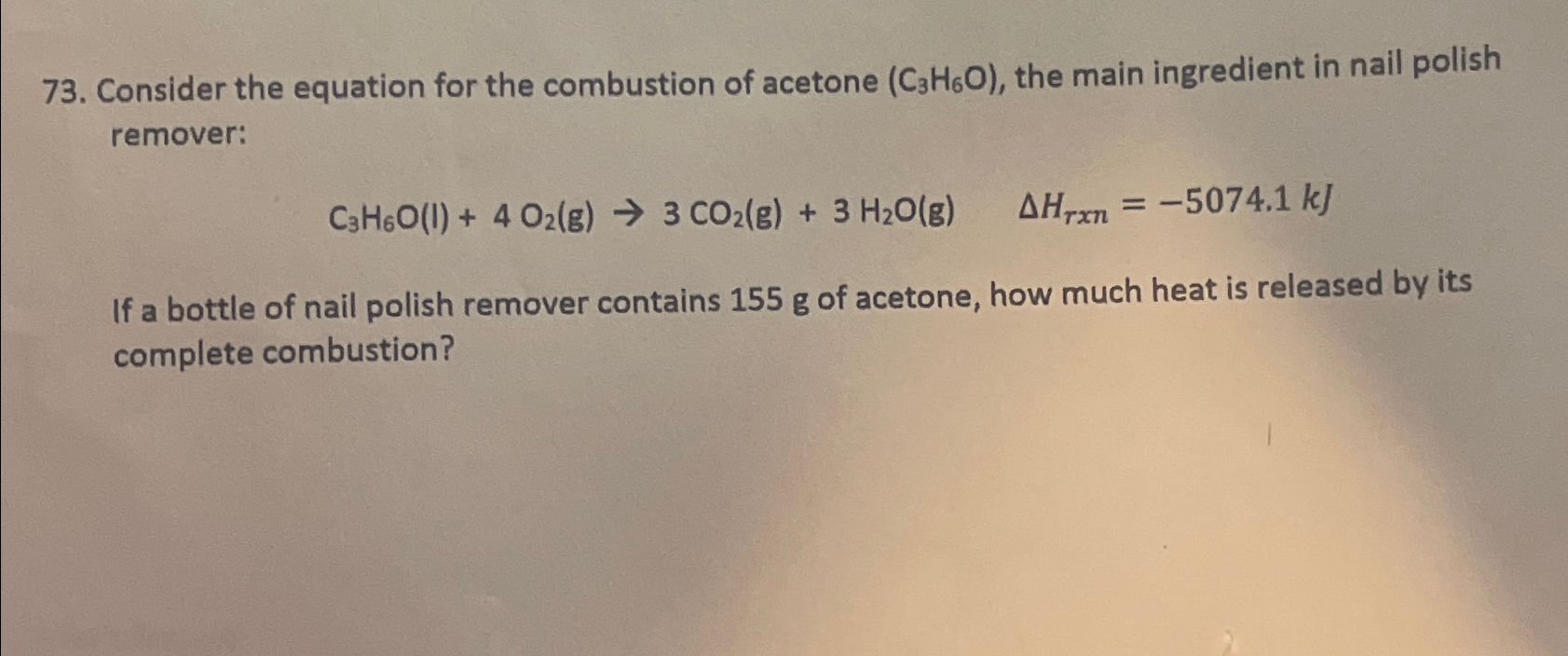 Solved Consider the equation for the combustion of acetone | Chegg.com