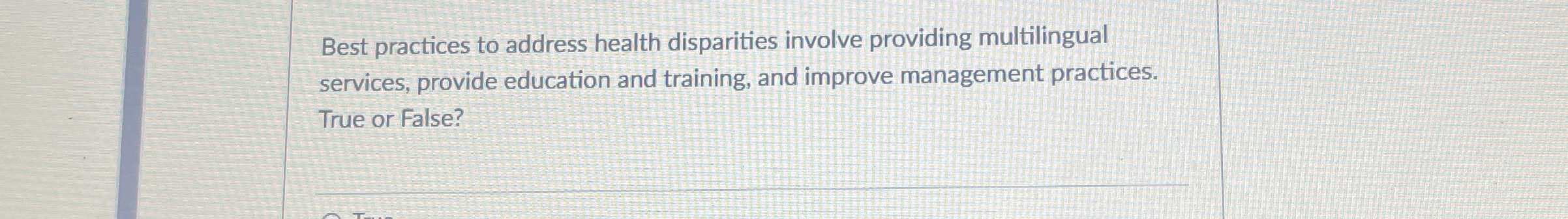 Solved Best practices to address health disparities involve | Chegg.com