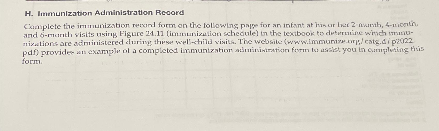 Solved H. ﻿Immunization Administration RecordComplete the | Chegg.com