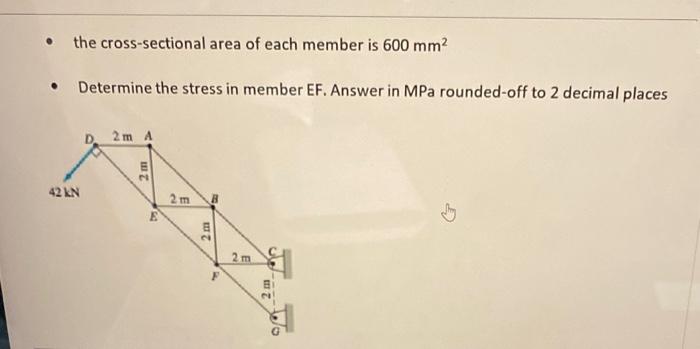 Solved - the cross-sectional area of each member is 600 mm2 | Chegg.com