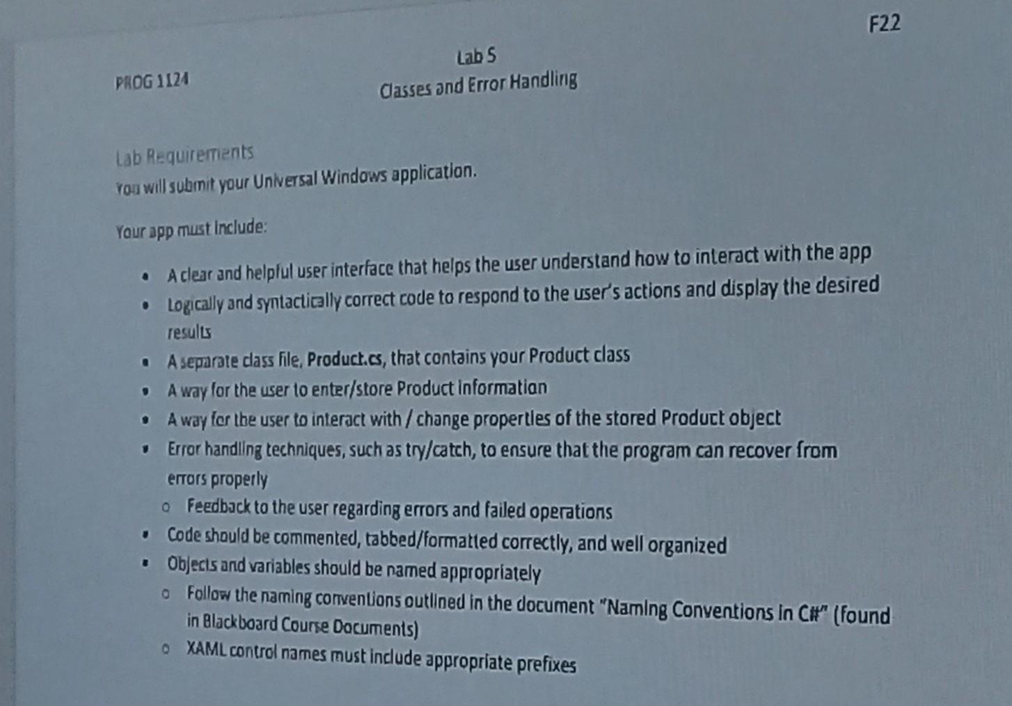 Solved F22 Lab 5 PROG 1124 Classes and Error Handling | Chegg.com