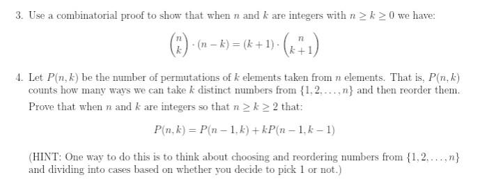 Solved 3. Use a combinatorial proof to show that when n and | Chegg.com