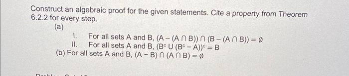 Solved Construct an algebraic proof for the given | Chegg.com