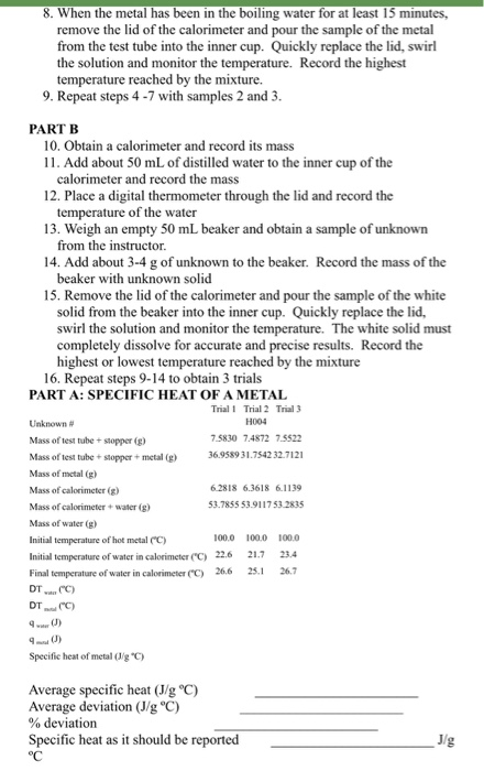 Solved EXPERIMENT #13: CALORIMETRY PRE-LAB ASSIGNMENT: | Chegg.com