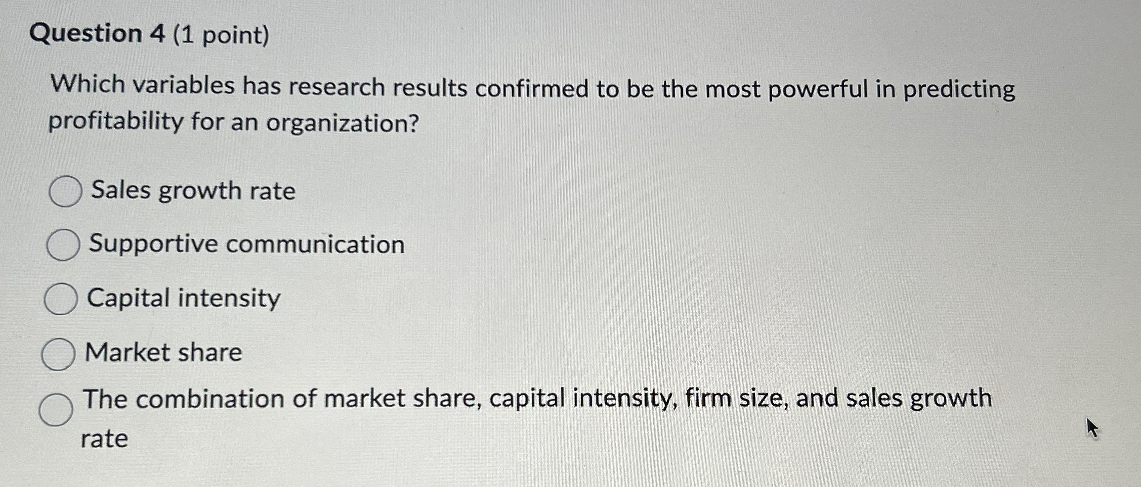 Solved Question 4 (1 ﻿point)Which variables has research | Chegg.com