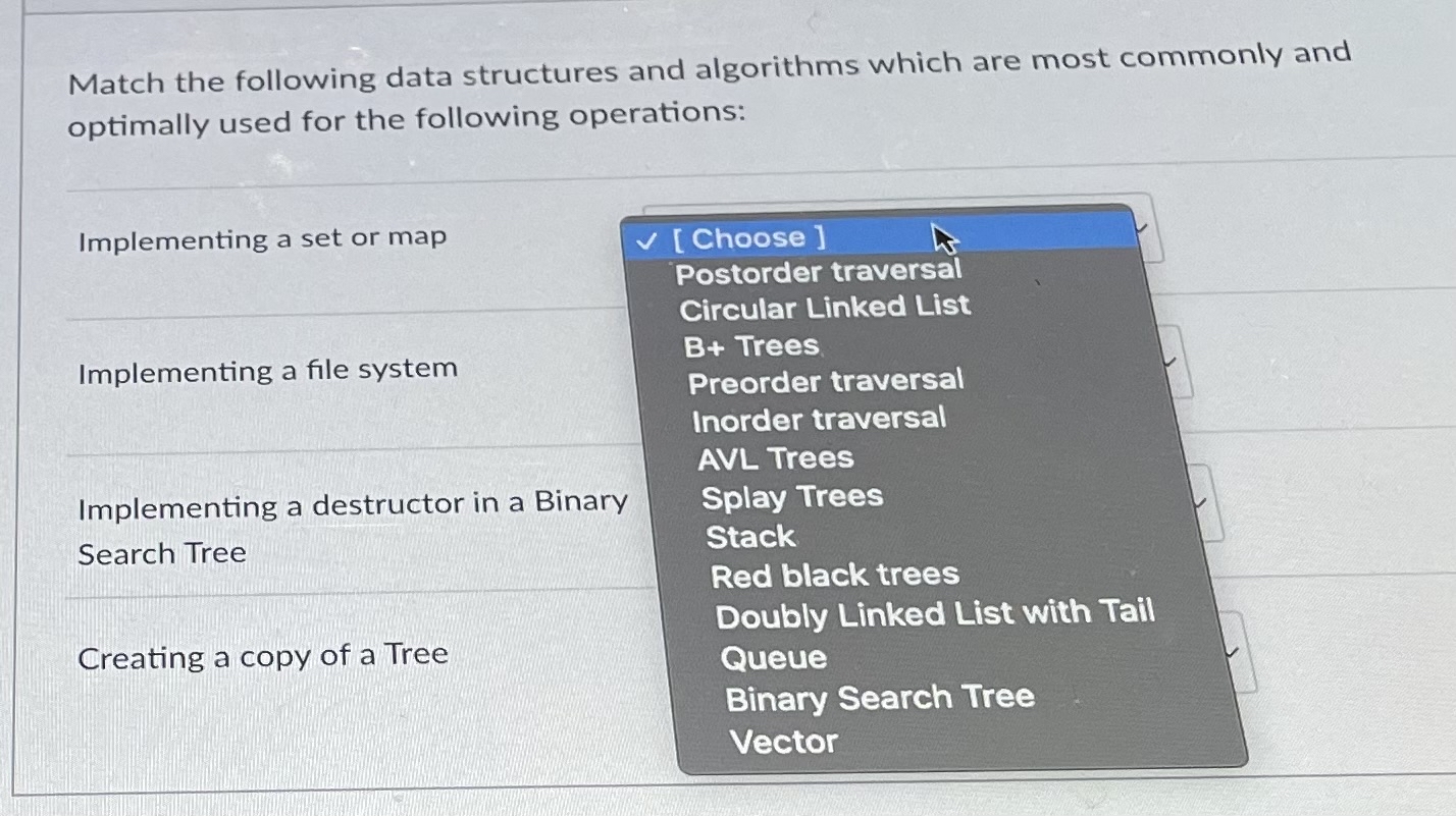 Solved Match the following data structures and algorithms | Chegg.com