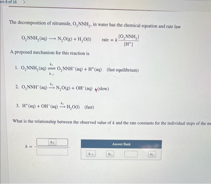 Solved The decomposition of nitramide, O2NNH2, in water has | Chegg.com
