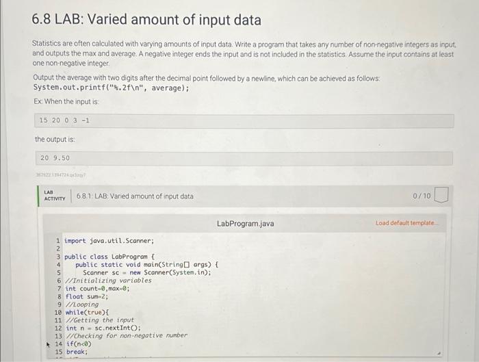 Solved 6.8 LAB: Varied amount of input data Statistics are | Chegg.com