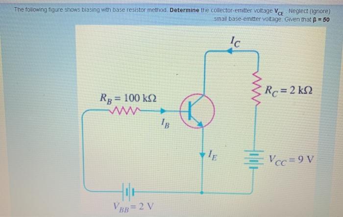 Solved The following figure shows biasing with base resistor | Chegg.com