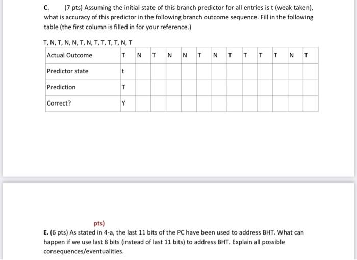 A. (4 pts) Consider a 2-bit dynamic branch predictor | Chegg.com