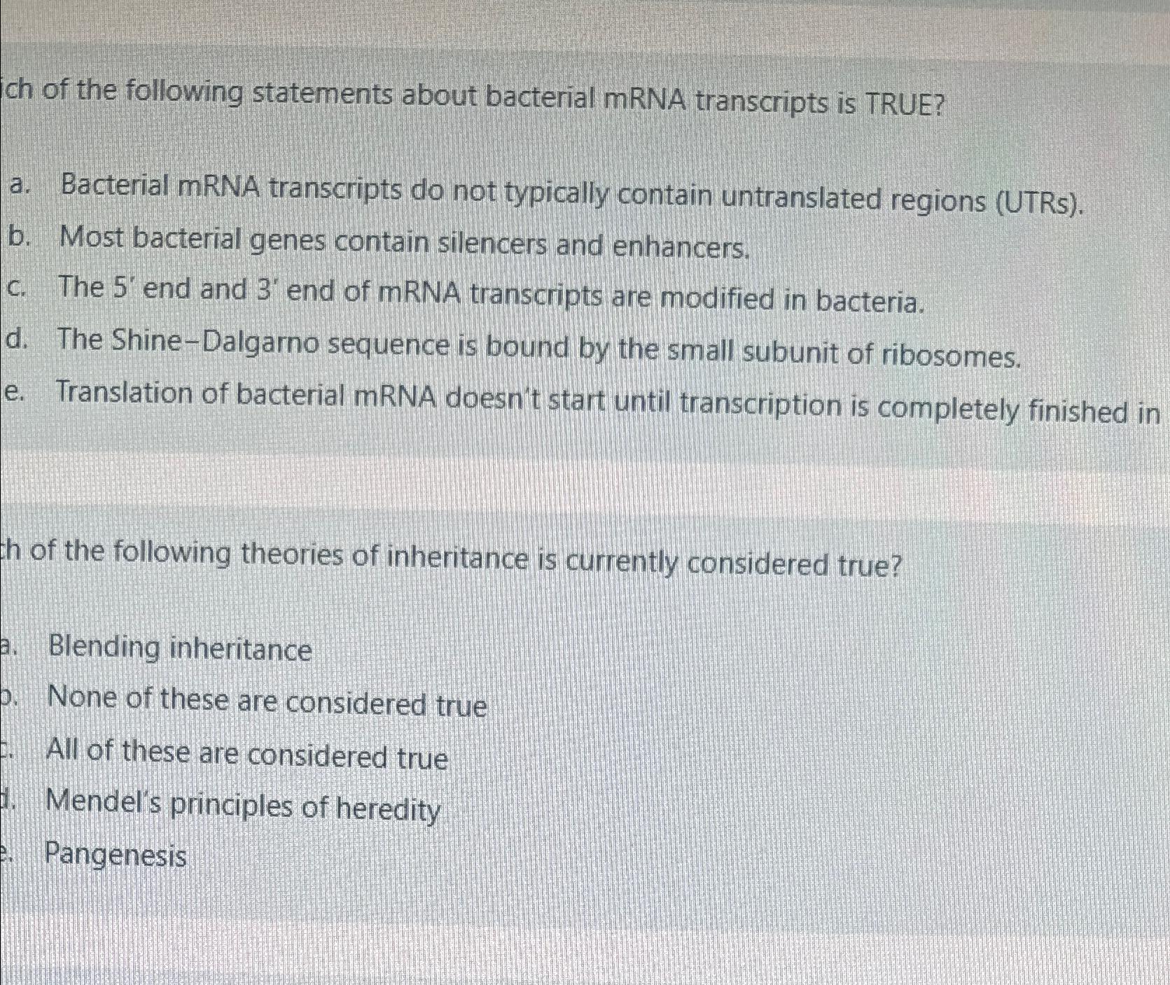 ich of the following statements about bacterial mRNA | Chegg.com