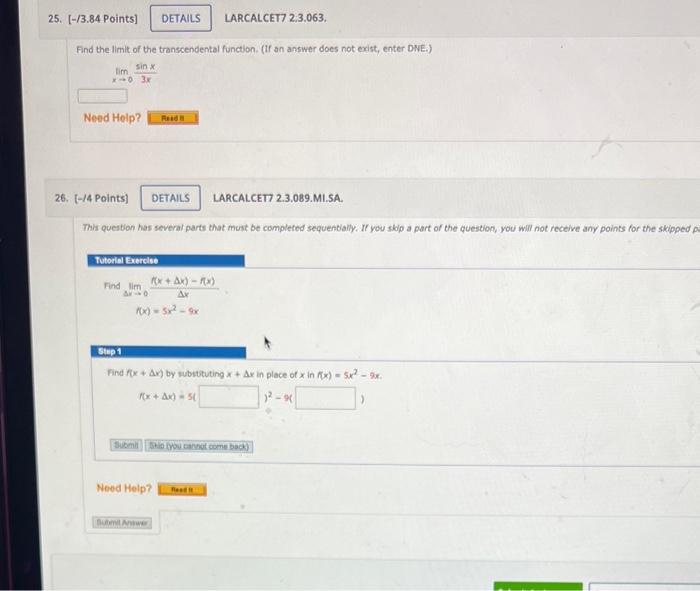 Solved Larcalcet7 2 3 063 Find The Limit Of The