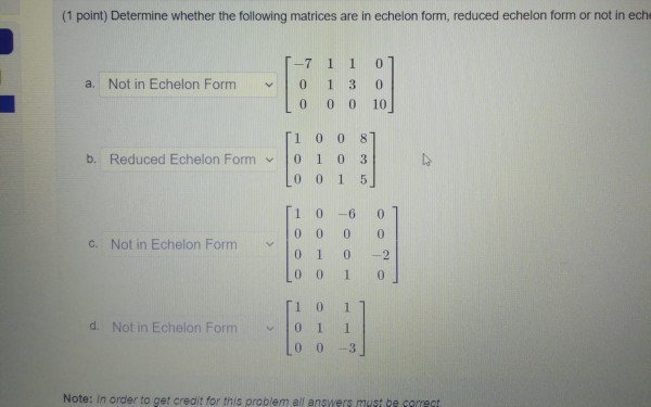 Solved (1 point) Determine whether the following matrices | Chegg.com