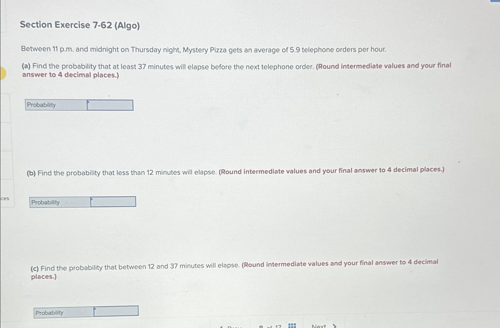 Solved Section Exercise 7-62 (Algo)Between 11 ﻿p.m. ﻿and | Chegg.com