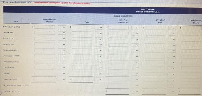 Solved Prepare a pension worksheet for 2021 and calculate | Chegg.com