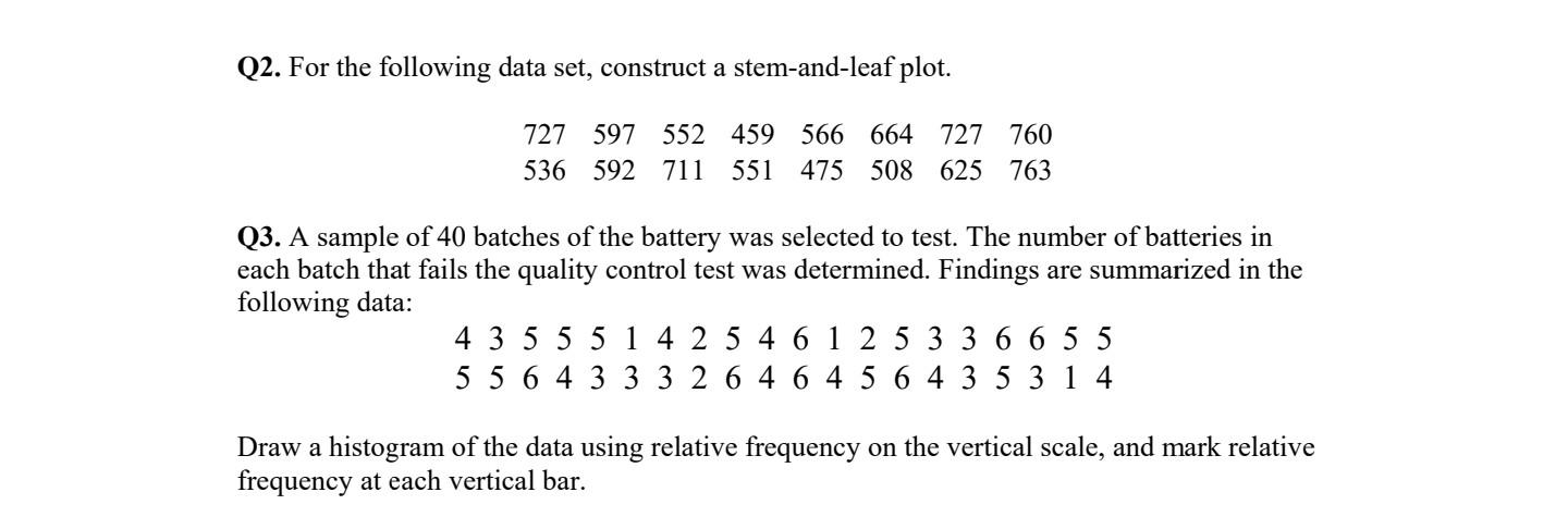 Solved Q2. For the following data set, construct a | Chegg.com