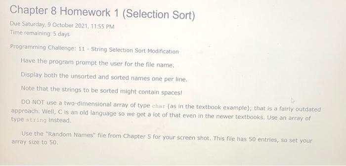 Solved Chapter 8 Homework 1 (Selection Sort) Due Saturday, 9 | Chegg.com