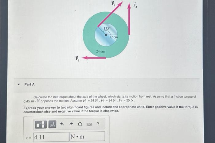 Solved Calculate the net torque about the axle of the wheel, | Chegg.com