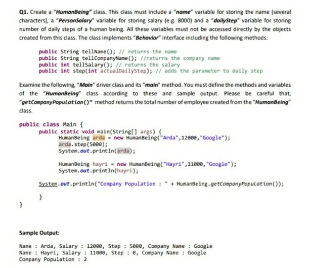 Solved Q1. Create a "HumanBeing" class. This class must | Chegg.com