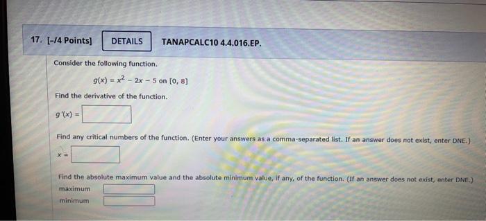 Solved Consider the following function. g(x)=x2−2x−5 on | Chegg.com