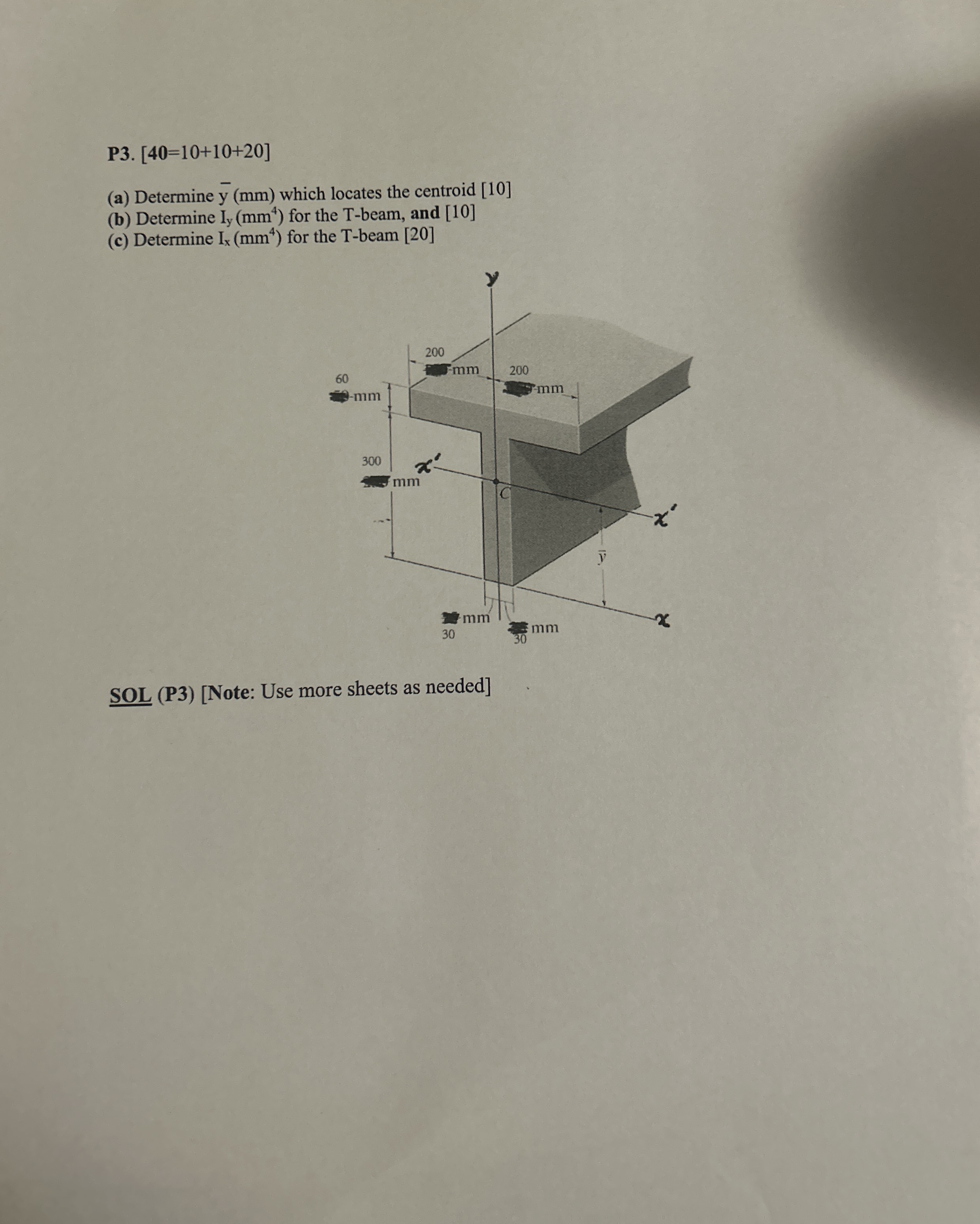 Solved P3. 40=10+10+20(a) ﻿Determine ?bar (y)(mm) ﻿which | Chegg.com