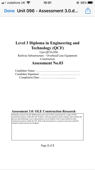 l vodafone UK 10:01 98% Done Unit 096 - Assessment | Chegg.com