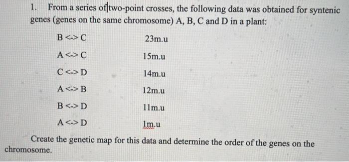 Solved 1. From a series of|two-point crosses, the following | Chegg.com