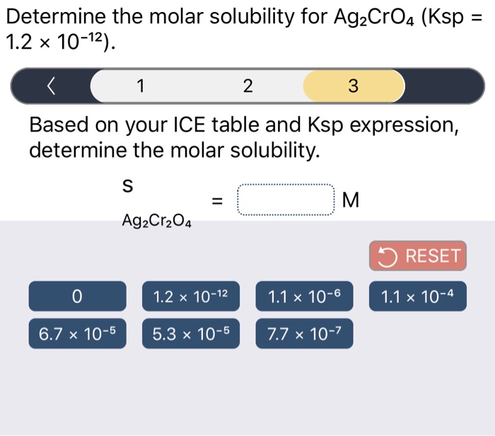 Solved Determine the molar solubility for Ag2Cr04 (Ksp = 1.2 | Chegg.com