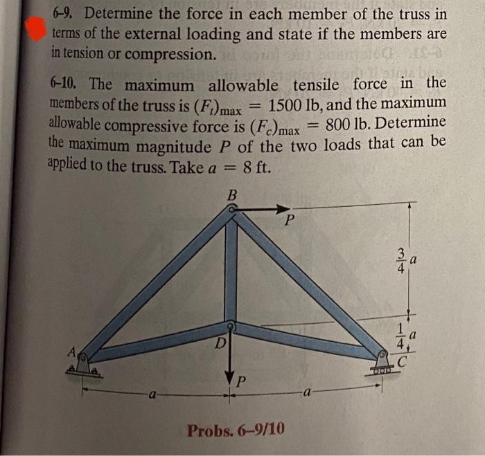 Solved 6-9. Determine the force in each member of the truss | Chegg.com