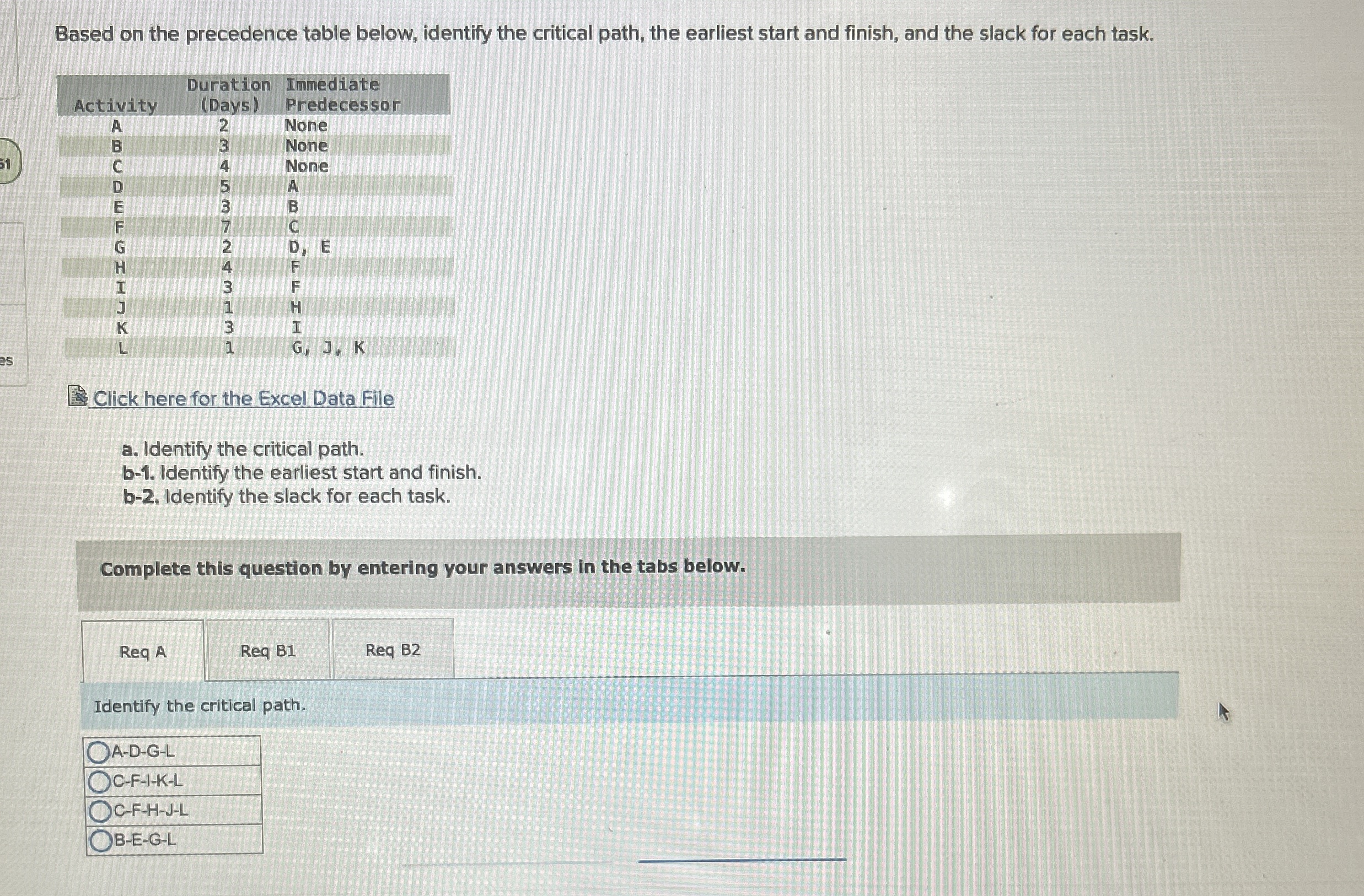 Solved Based on the precedence table below, identify the | Chegg.com