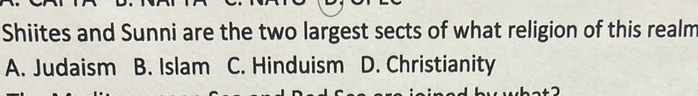 Solved Shiites and Sunni are the two largest sects of what | Chegg.com