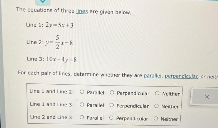 Solved The equations of three lines are given below. Line 1: | Chegg.com