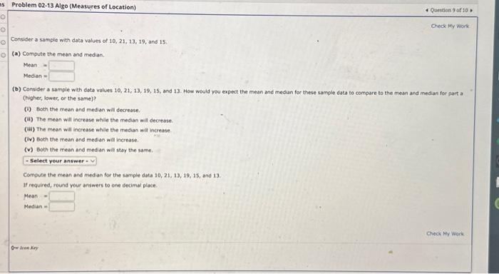 Solved Consider a sample with data values of 10,21,13,19, | Chegg.com