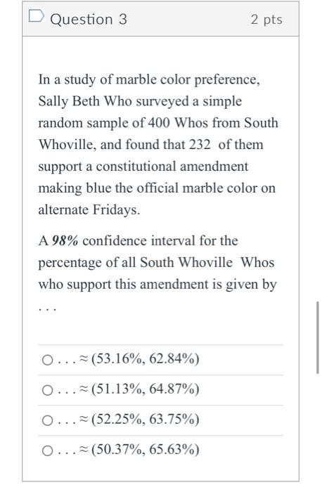 Solved In a study of marble color preference, Sally Beth Who | Chegg.com